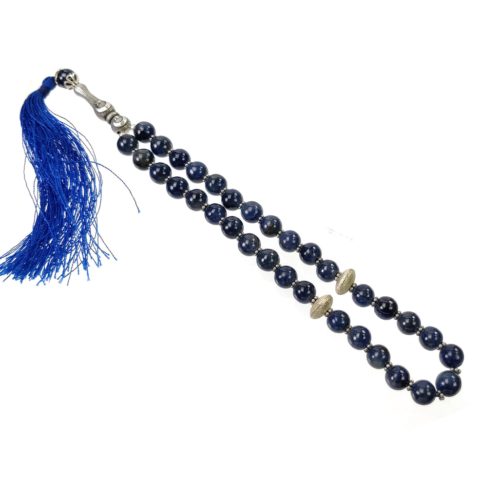 TURKISH ISLAMIC 8mm Natural SAPPHIRE Gemstone Prayer 33 Beads Tasbih ...